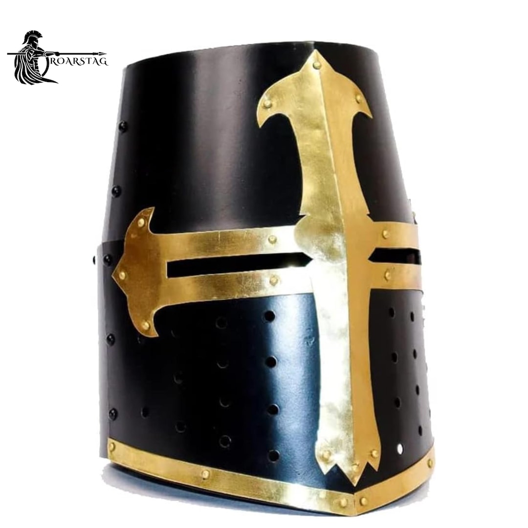 Medieval Knight Crusader Armour Helmet Black Finish Sugarloaf and Brass ...