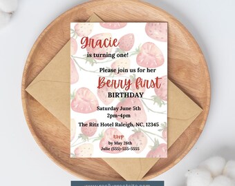 DIGITAL Berry First Birthday Invitation - Etsy