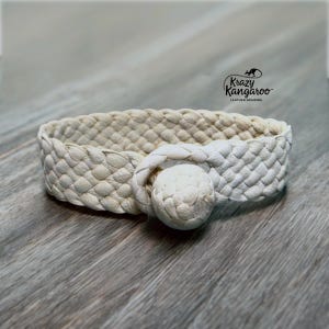 Flat 8 Plait Braided Button Loop Kangaroo Leather Bracelet Light Gray ...