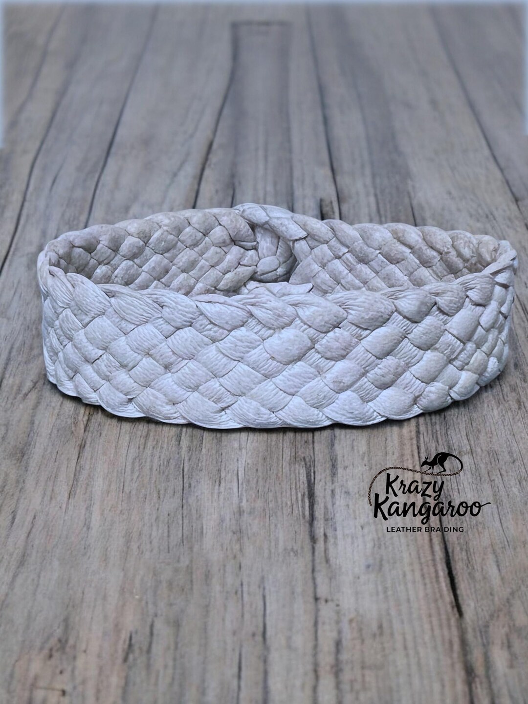 Flat 8 Plait Braided Button Loop Kangaroo Leather Bracelet Light Gray ...