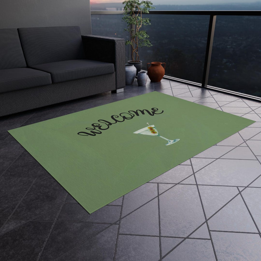 Dirty Martini Rug, Outdoor Rug Olive Green Fun Welcome Sign - Etsy