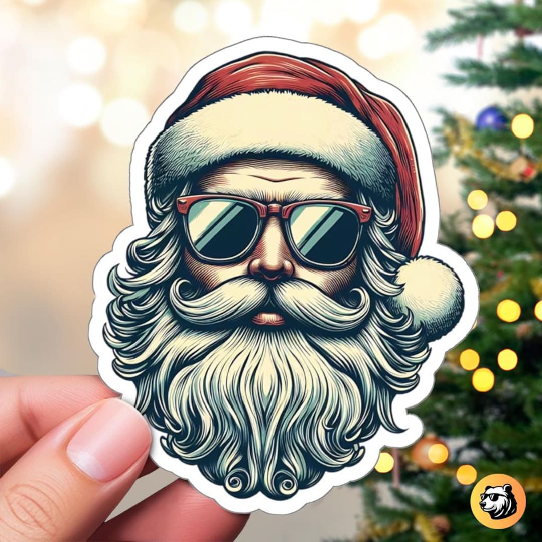 Vintage Santa Face Stickers, Cool Santa Red Sunglasses, Christmas ...