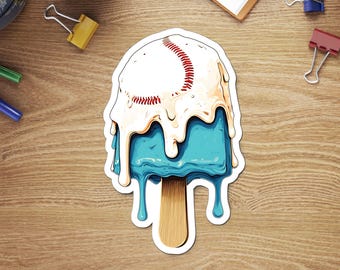 Baseball Ice Cream Drip Sticker - Etsy