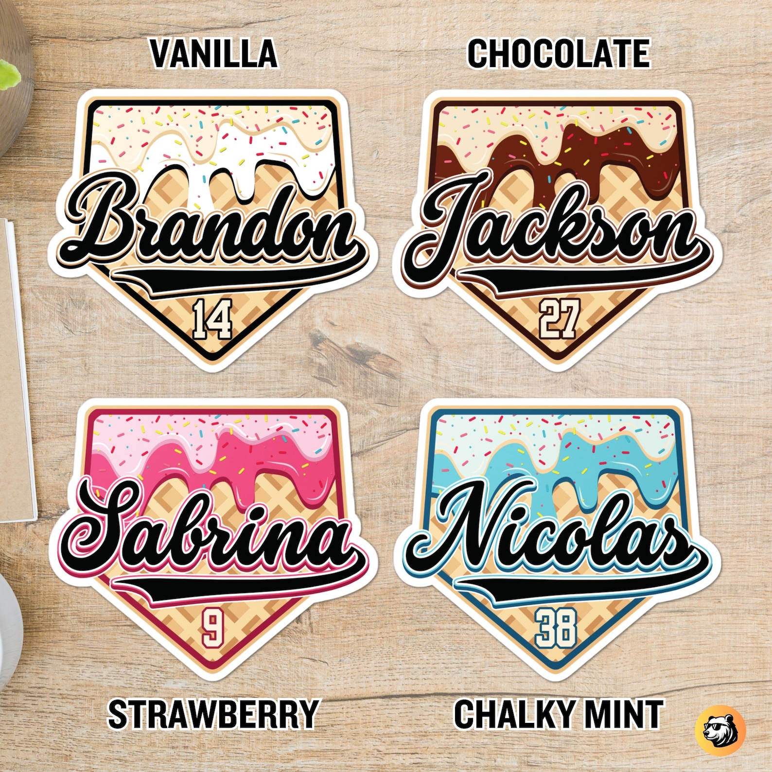 Baseball Drip Custom Name Sticker: Waffle Home Plate Ice Cream Decal - Etsy
