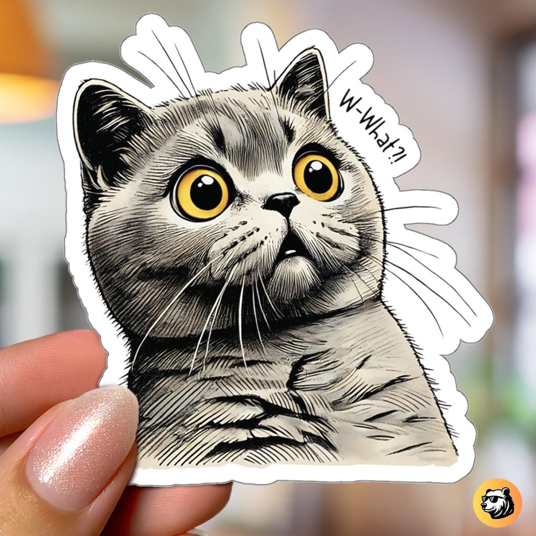 Funny Cat Meme Sticker, Cat Face Sticker, Meme Cat Sticker, Funny Meme ...