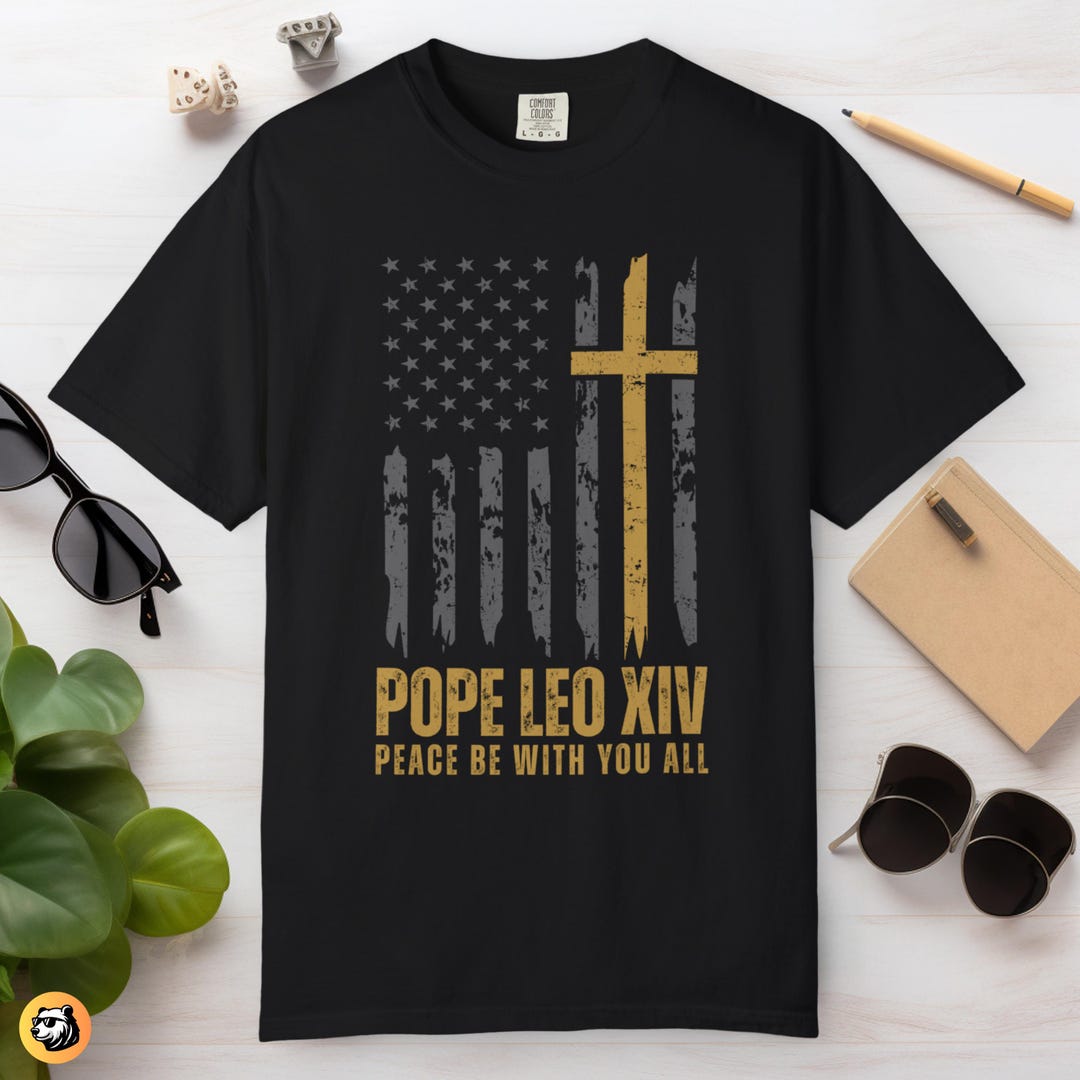 Pope Leo XIV Vintage Cross American Flag Comfort Colors Shirt, Catholic ...