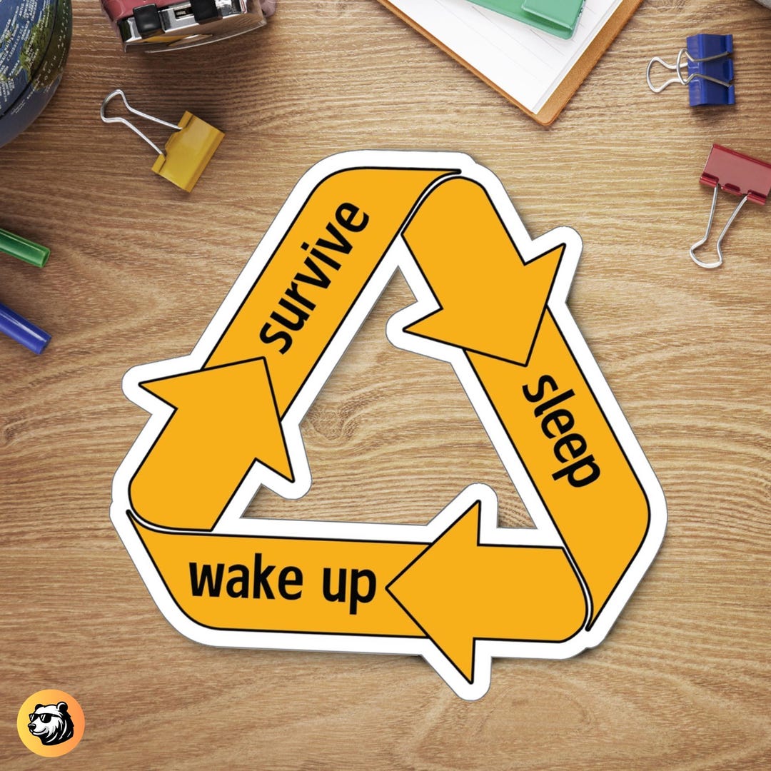 Funny Life Cycle Sticker, Wake up Sleep Survive, Wake up Sticker, Funny ...