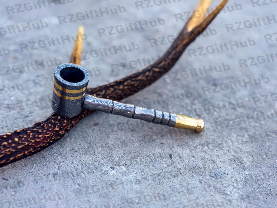 Handcrafted Damascus Steel Smoking Pipe With Sheath – Unique Metal ...
