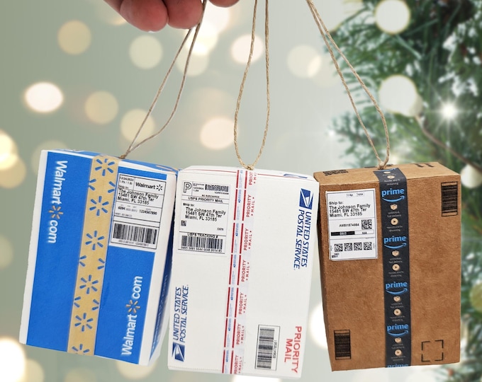 Mini Amazon Ornament, USPS, Walmart Box Decor for Christmas Tree ...