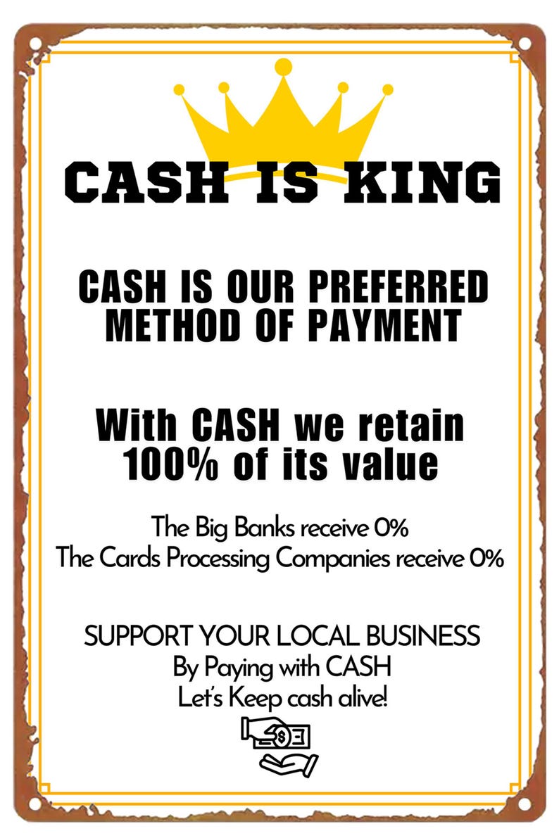 Pay With Cash Business Sign, 8x12 Aluminum 'cash is King', Cash ...
