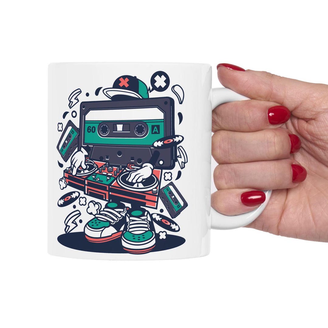 Retro Disco DJ Ceramic Mug, Vibrant Disc Jockey Themed Coffee Cup for ...