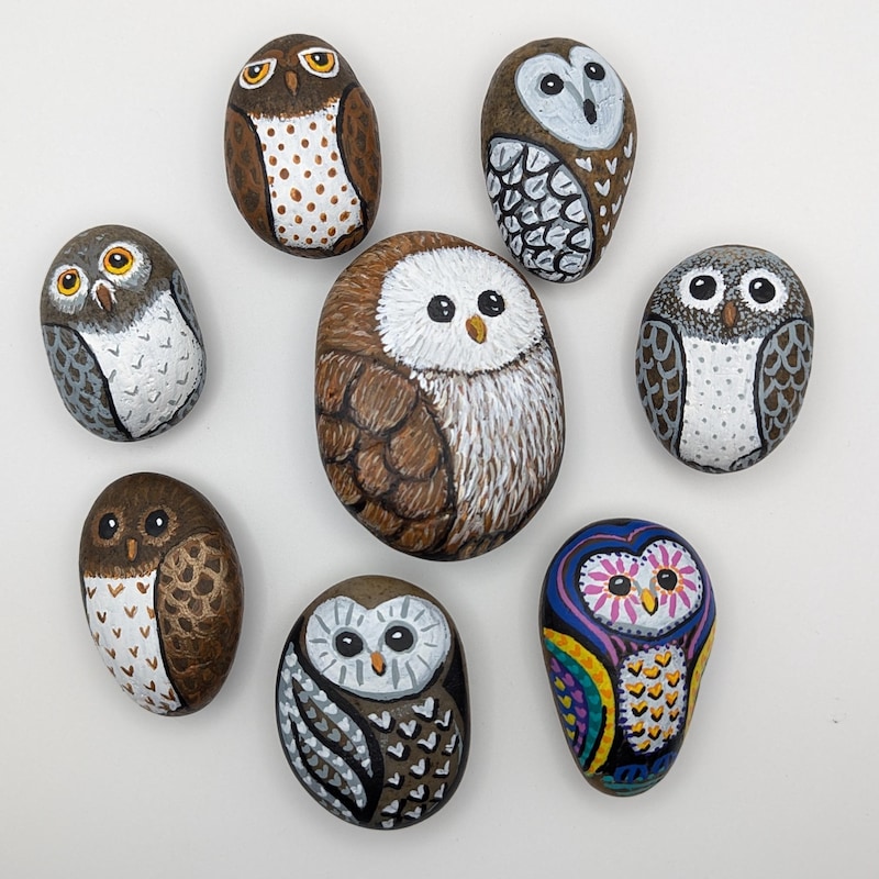 Painted Owl Rocks - Etsy