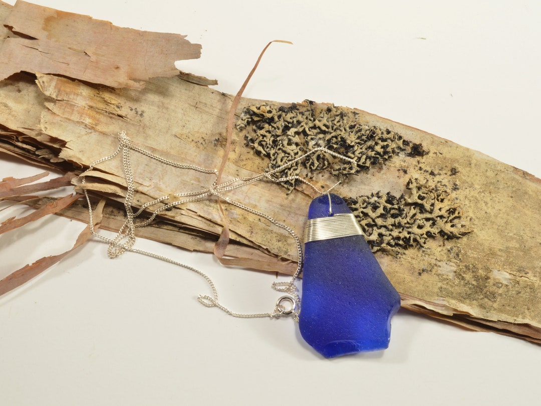 Stunning Cobalt Blue Sterling Silver Lashed Genuine Maine Sea / Beach ...