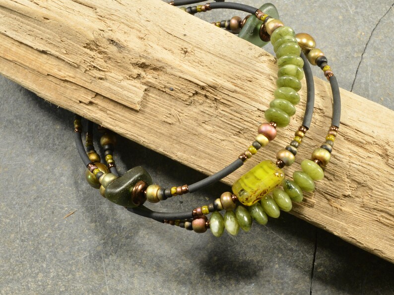 Metro Black an Olive Green Maine Sea Glass and Serpentine Adjustable ...