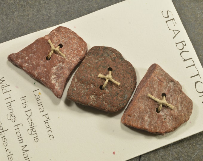 Set of Three Square Natural Maine Sea / Beach Stone Buttons in Shades ...
