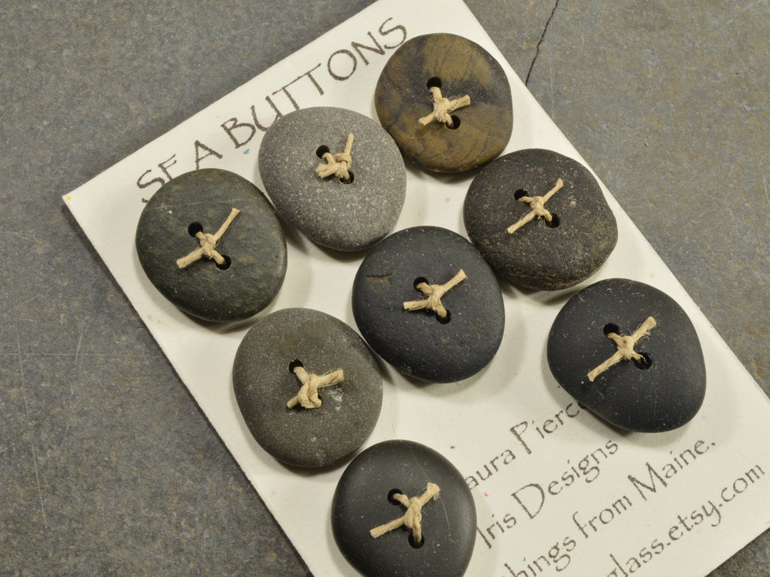Eight Smooth Jet Black and Deep Grey Maine Sea Stone Buttons - Etsy