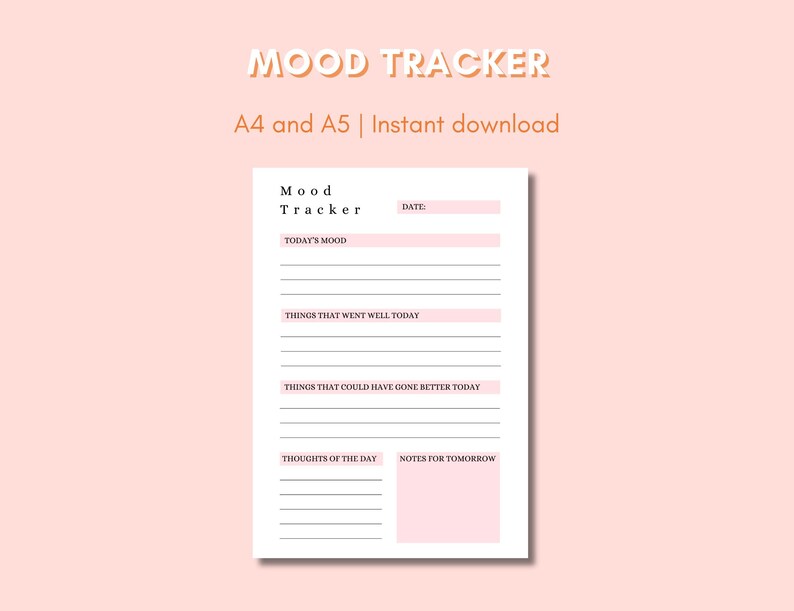 Customisable Printable Mood Tracker: Easy Journal for Emotional Well ...