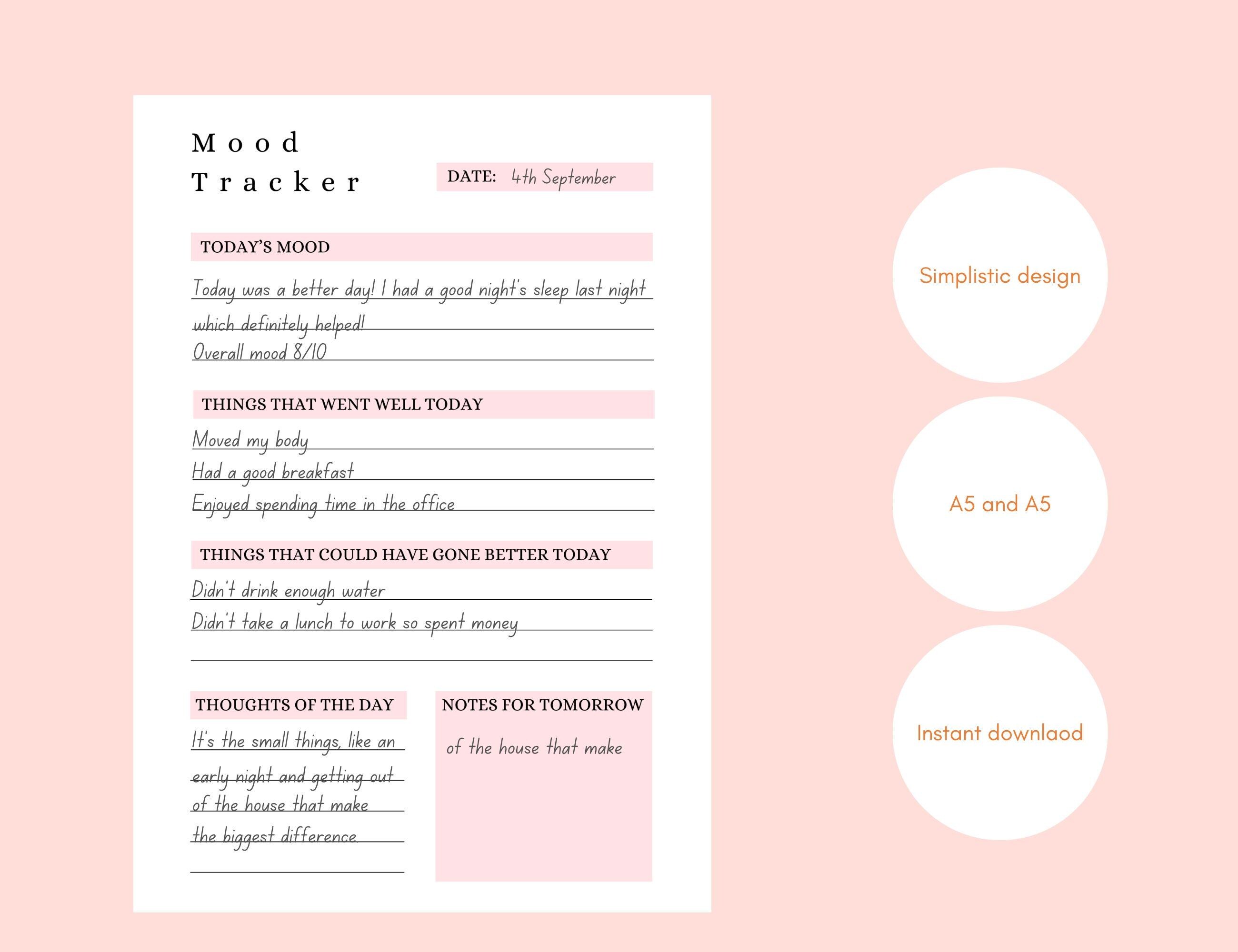 Customisable Printable Mood Tracker: Easy Journal for Emotional Well ...
