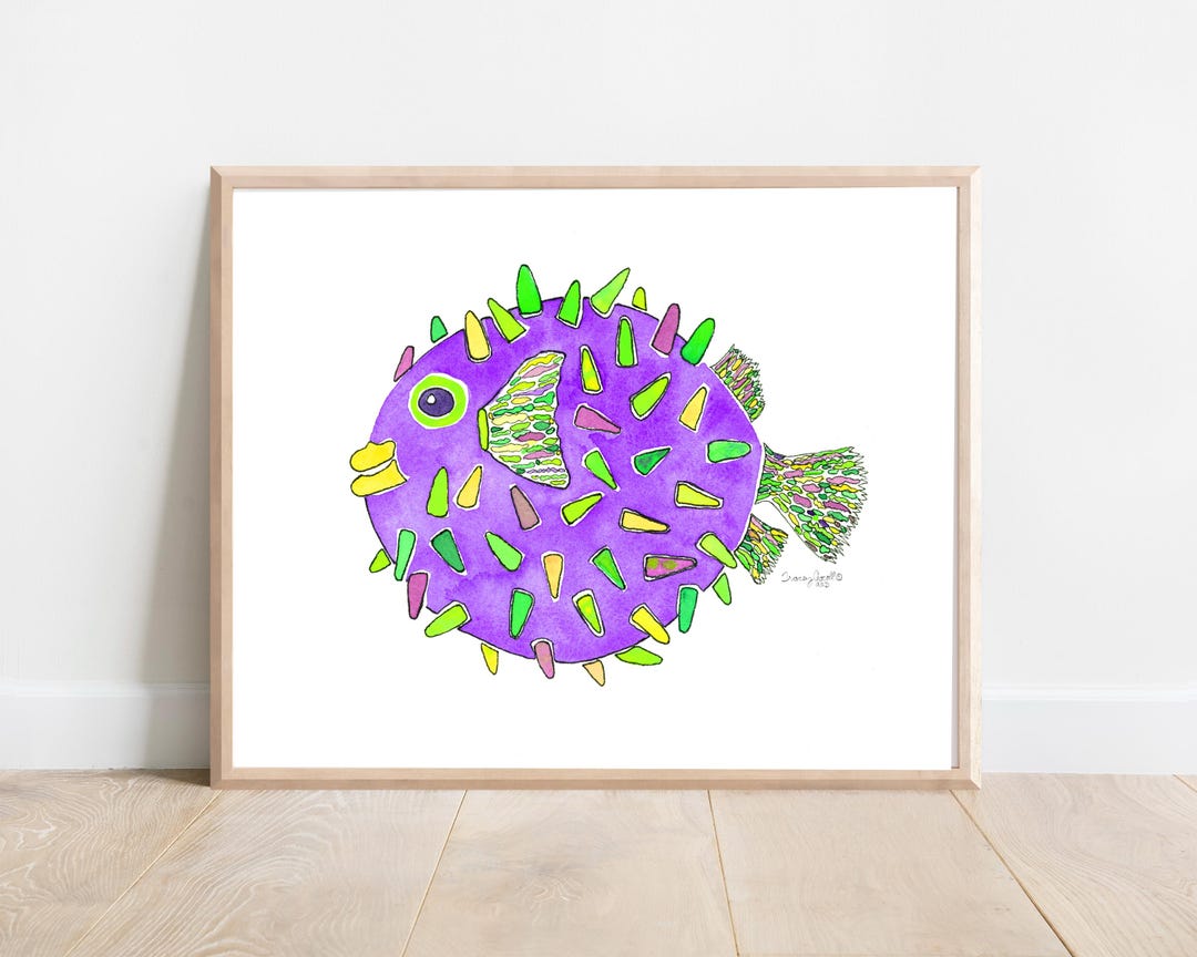 Purple Puffer Fish Watercolor Nursery Art Print - Etsy
