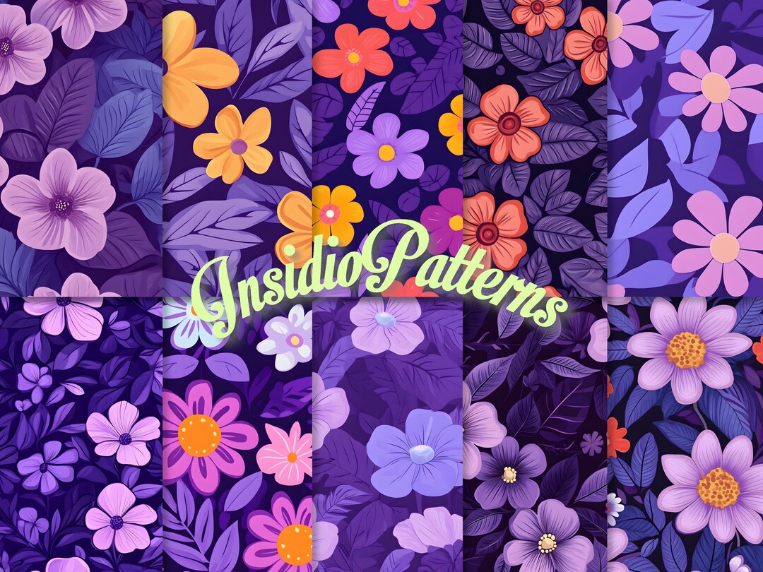 32 Groovy Violets Digital Paper - Seamless Groovy Violet Floral ...