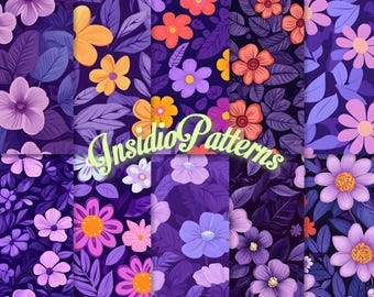 32 Groovy Violets Digital Paper - Seamless Groovy Violet Floral ...