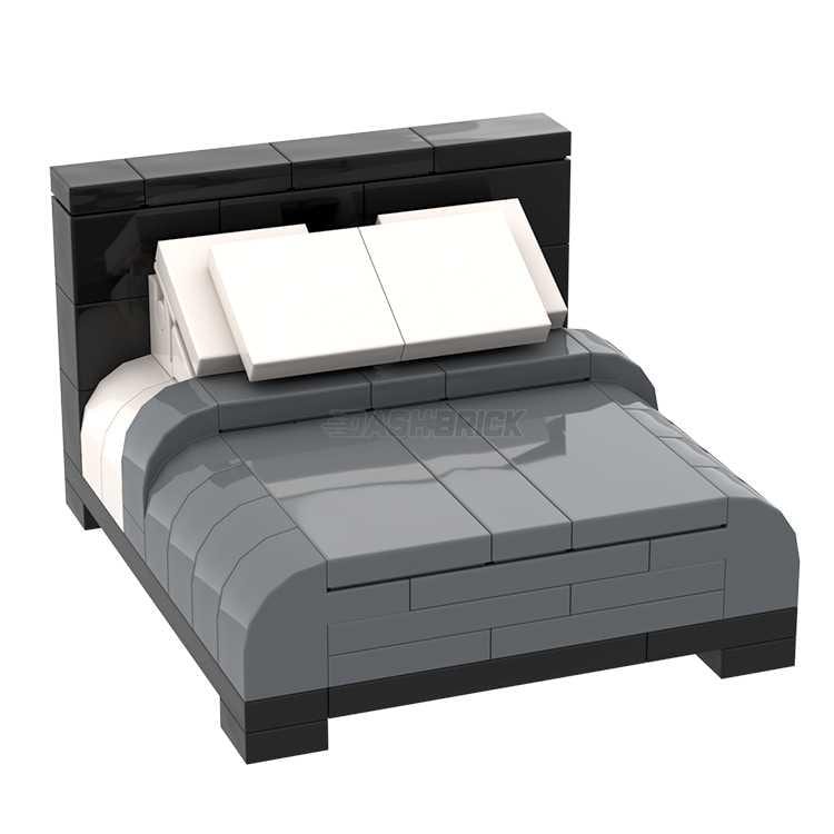 LEGO "modern Double Bed" - Black-frame, Grey/white Sheets, Bedside ...