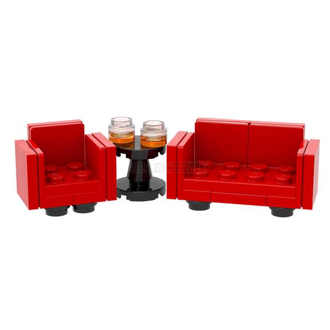LEGO "whiskey Bar Lounge Set" - Red Chairs, Side Table, Glasses ...
