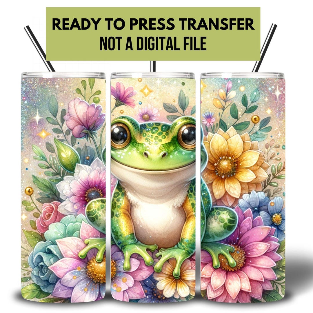Cute Frog Floral Transfer, Ready to Press Transfer, 20oz Flower Tumbler ...