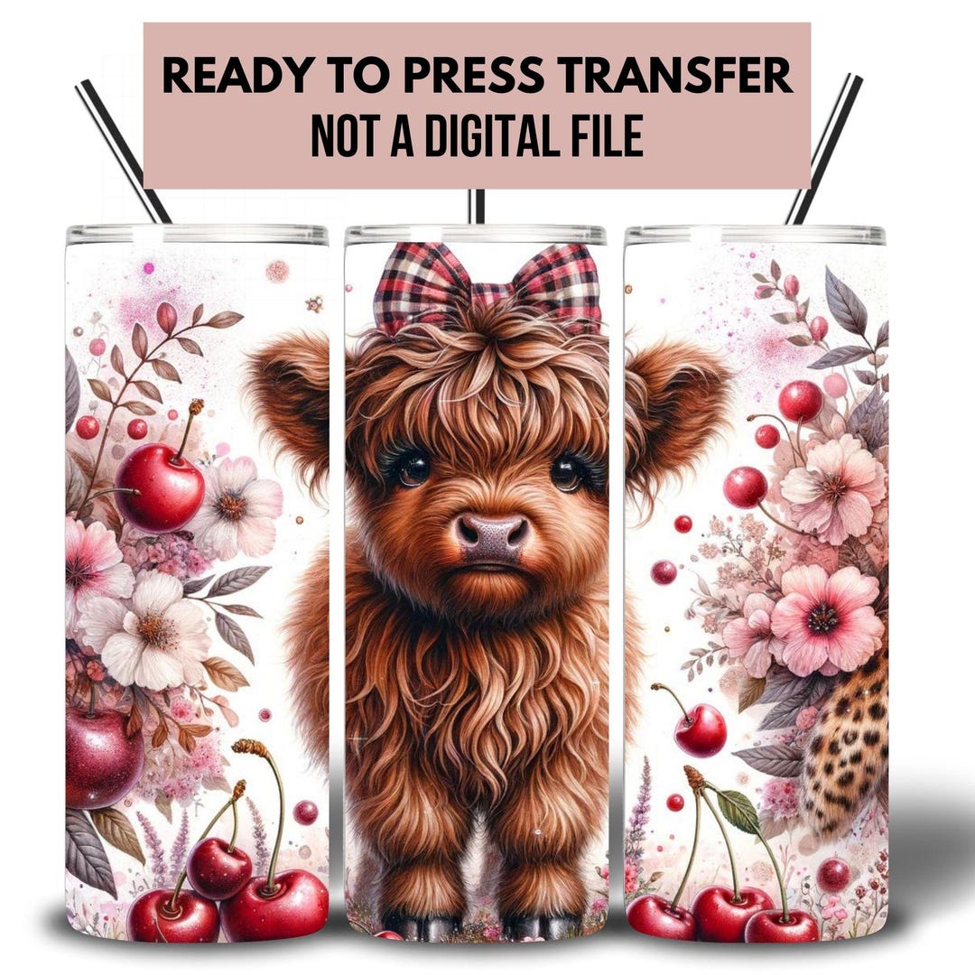 Christmas Highland Cow Transfer, Ready to Press Transfer, 20oz Pink ...