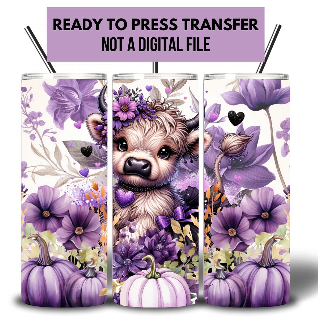 Fall Highland Cow Transfer, Ready to Press Transfer, 20oz Purple ...