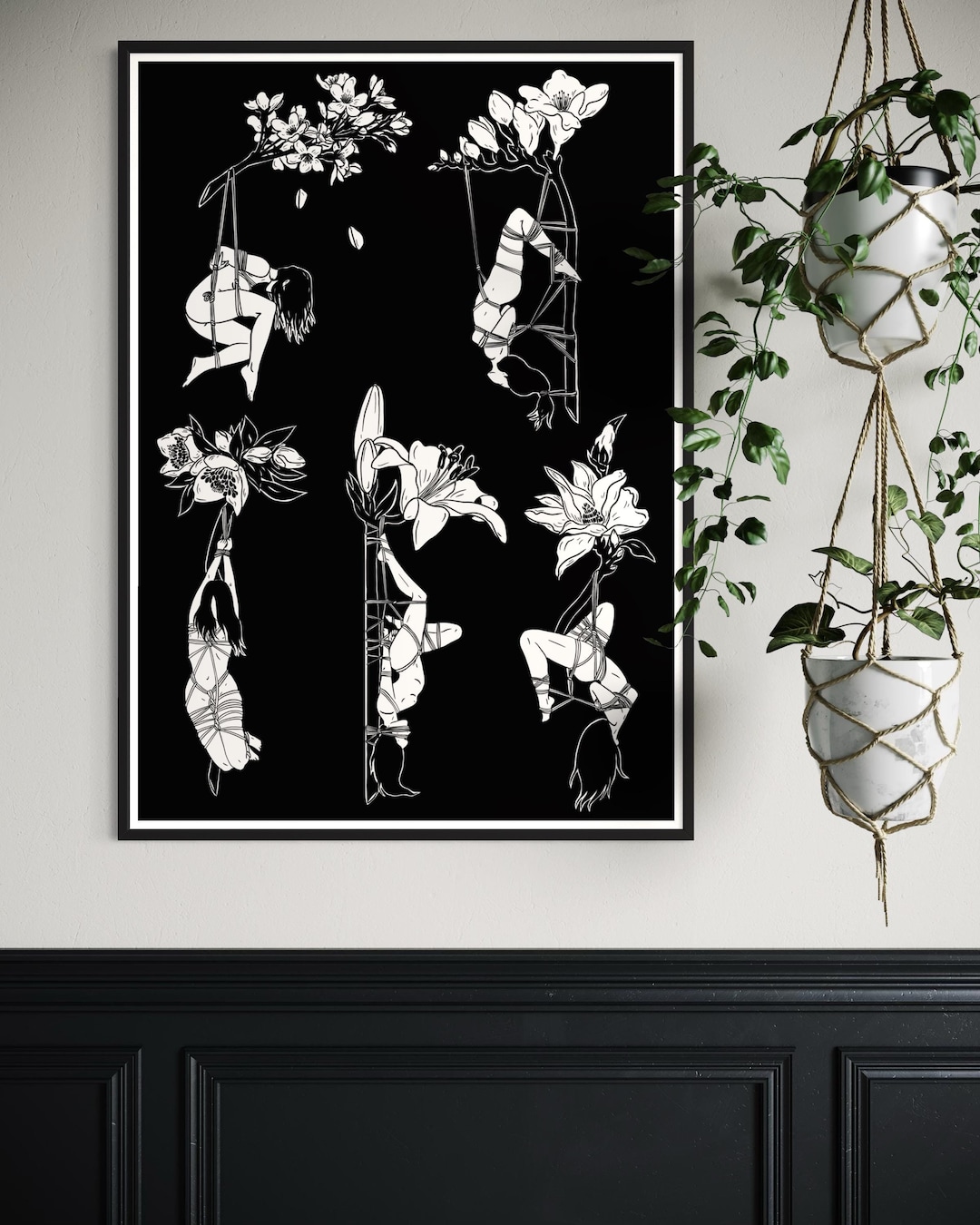 Shibari Flowers Art Print / Rope Bondage Nude Woman / Erotic Wall Decor ...