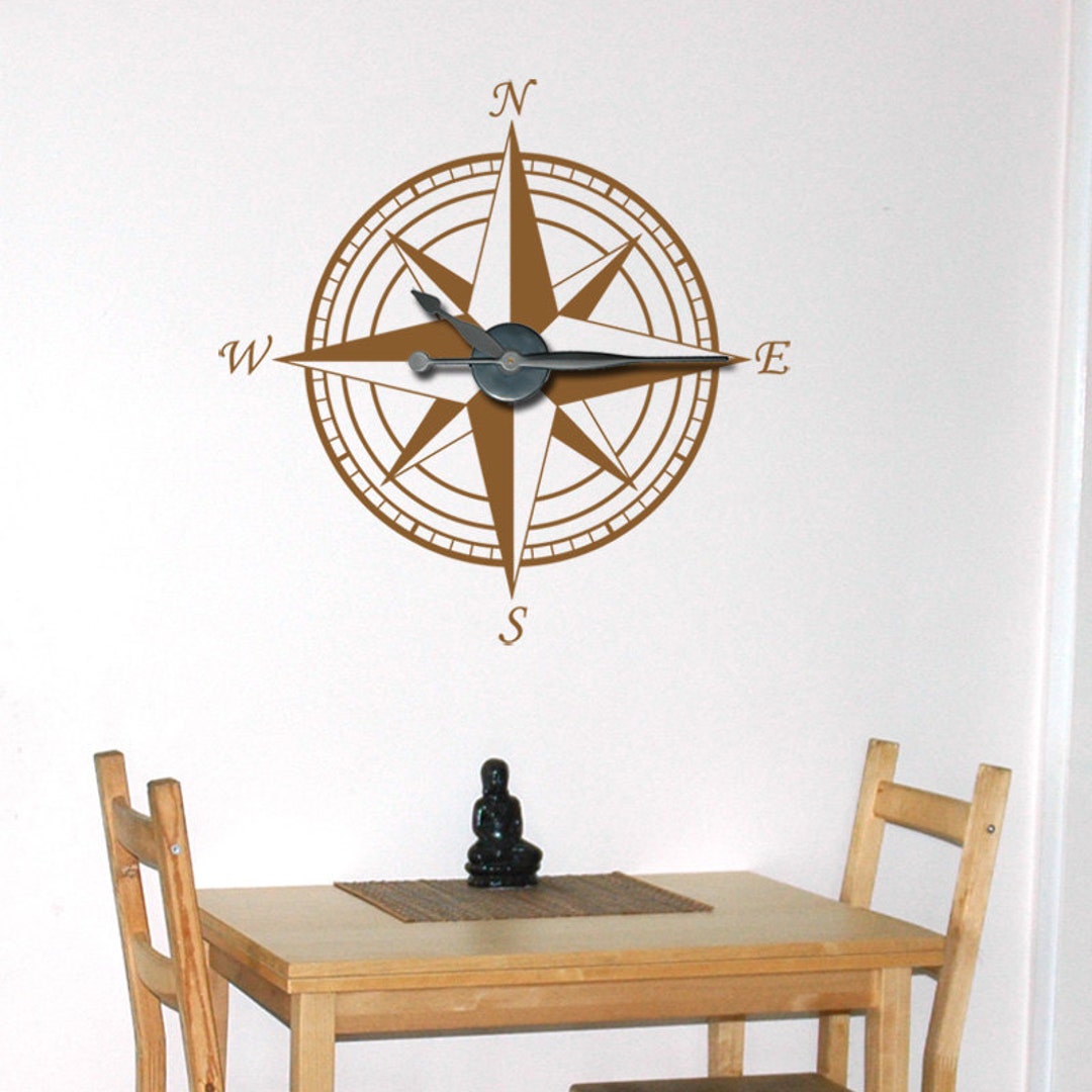 Large Compass Clock Vinyl Wall Art & Clock Kit - Etsy