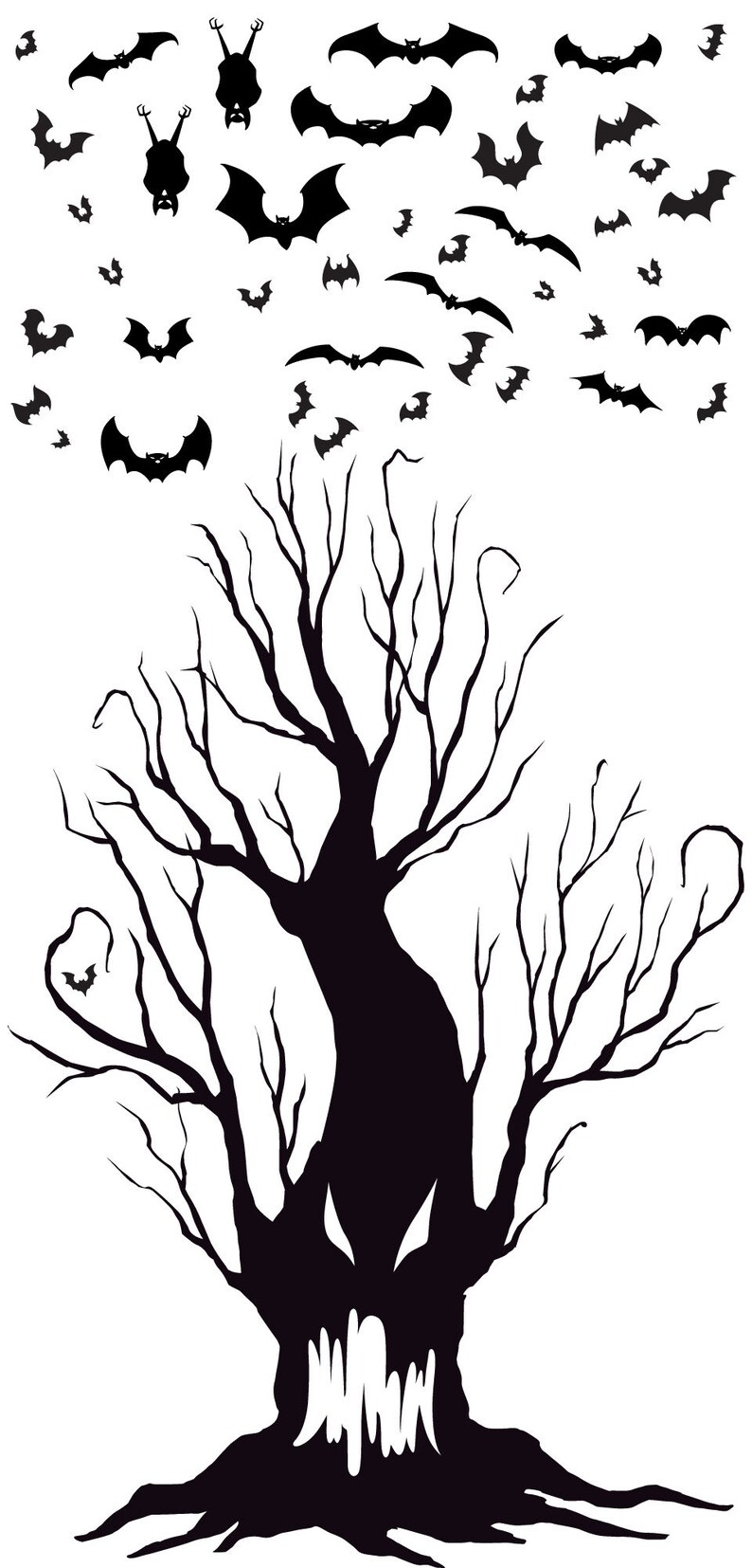 Scary Tree With Bats Gothic Wall Decal | Etsy