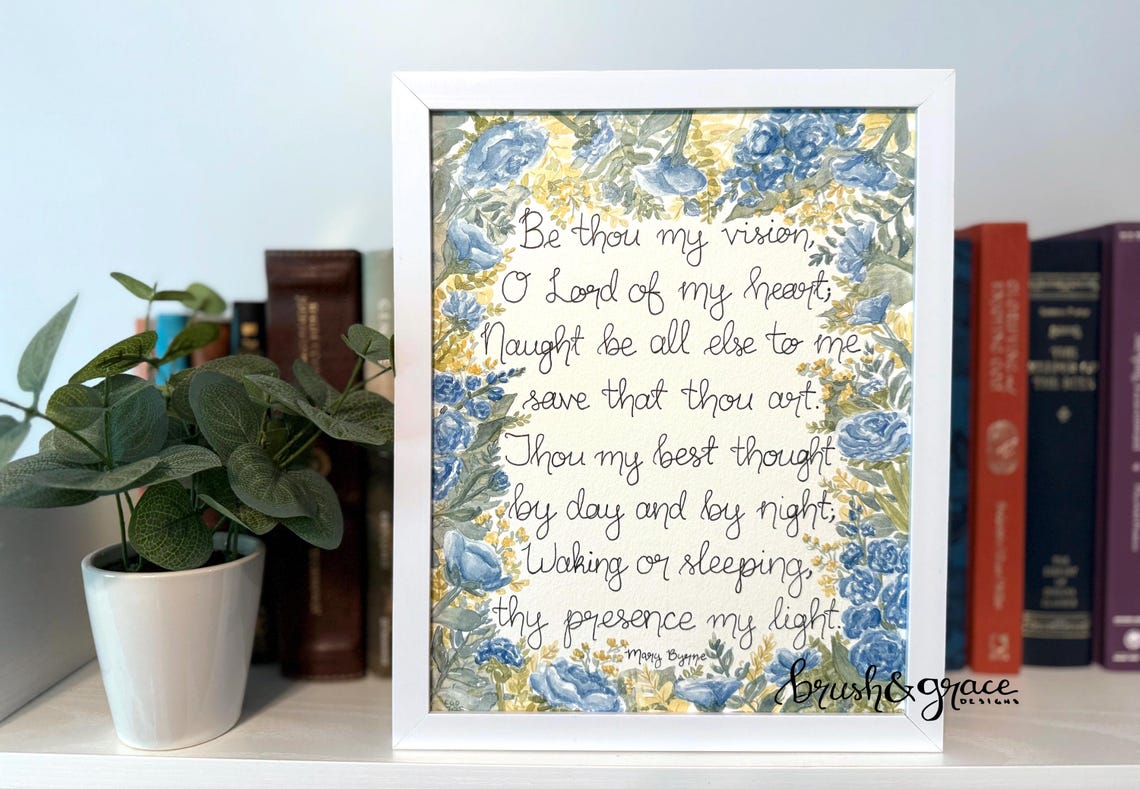 Be Thou My Vision Digital Download Watercolor Blue Floral Painting Home ...
