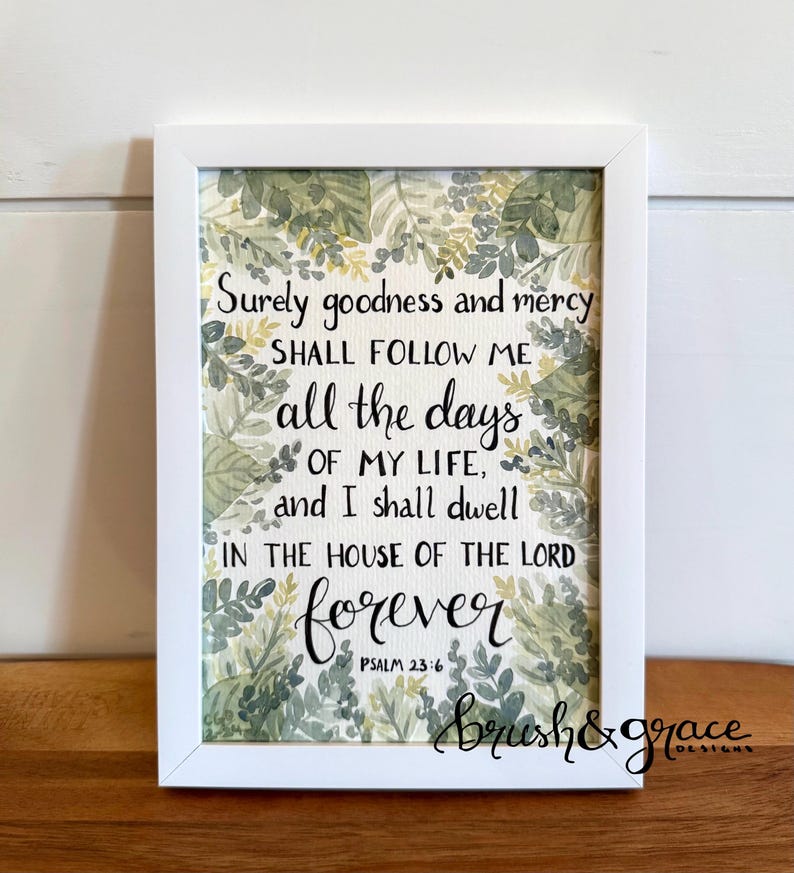 Psalm 23:6 Scripture Download Watercolor Greenery Digital Art Goodness ...