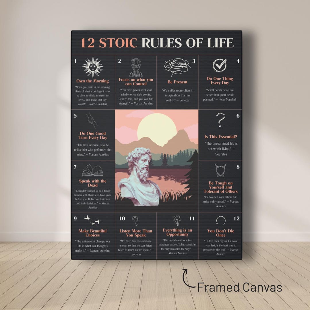 12 Stoic Rules of Life Cavas - Inspirational Wall Art - Stoic ...