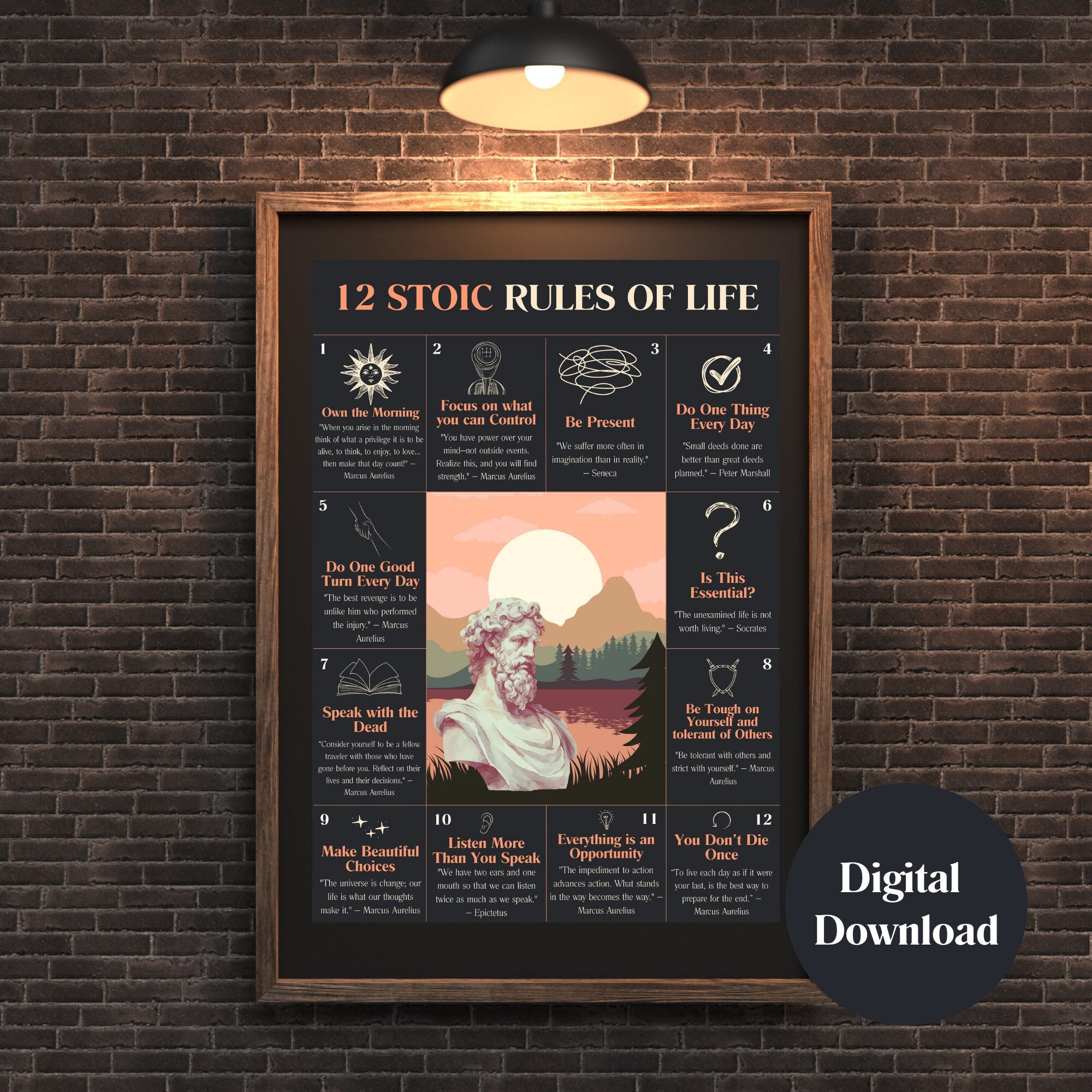 12 Stoic Rules of Life Poster - Inspirational Wall Art - Stoic ...