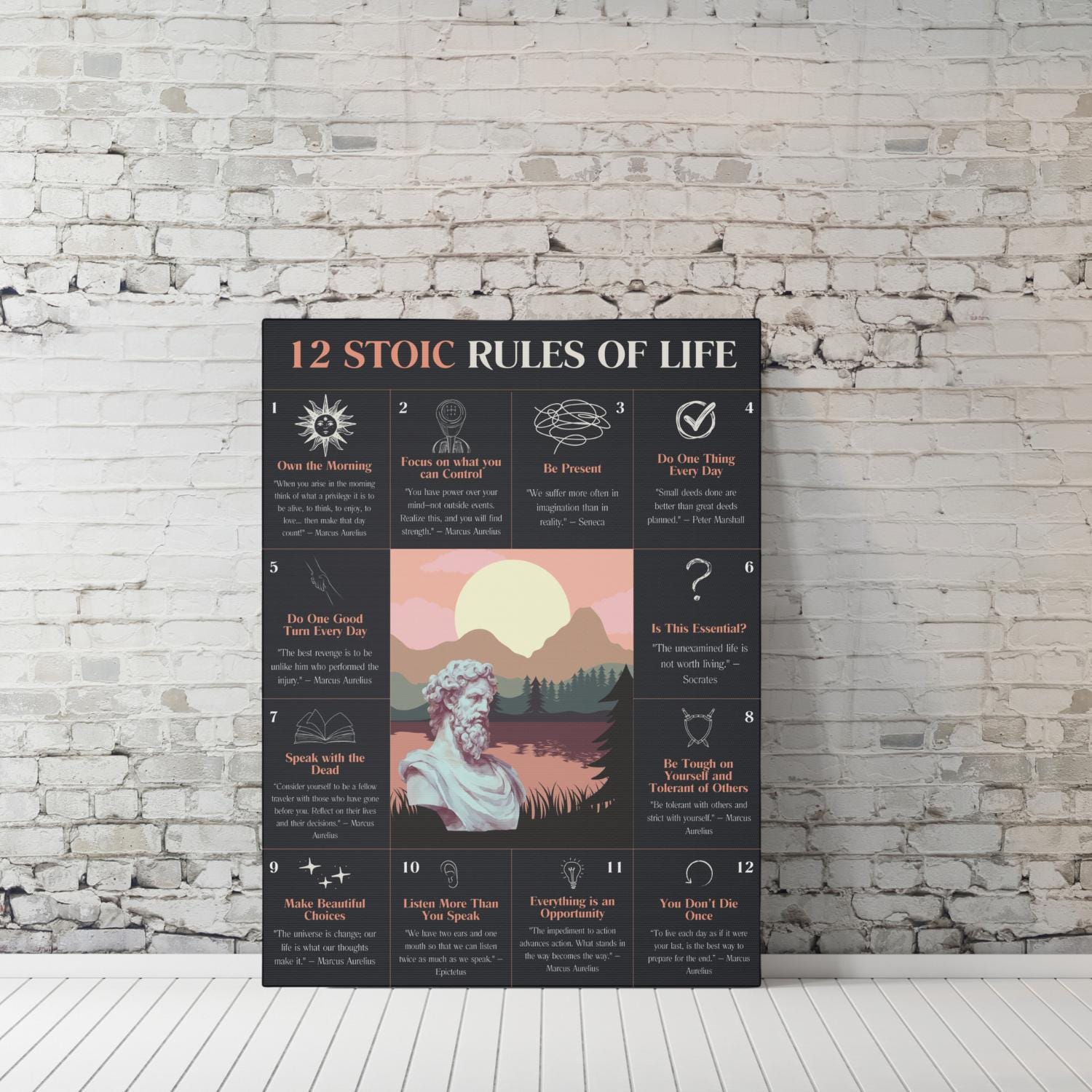 12 Stoic Rules of Life Cavas - Inspirational Wall Art - Stoic ...