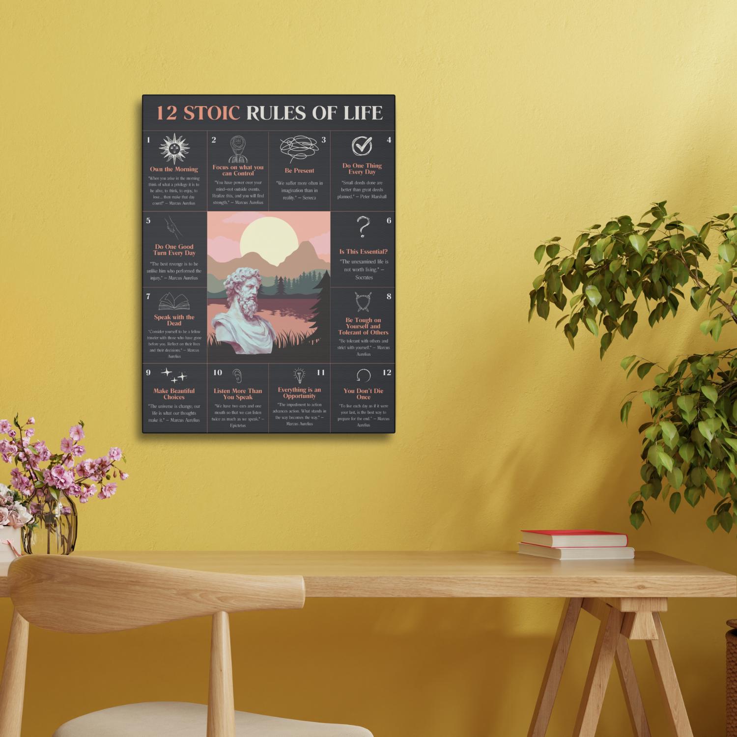 12 Stoic Rules of Life Cavas - Inspirational Wall Art - Stoic ...