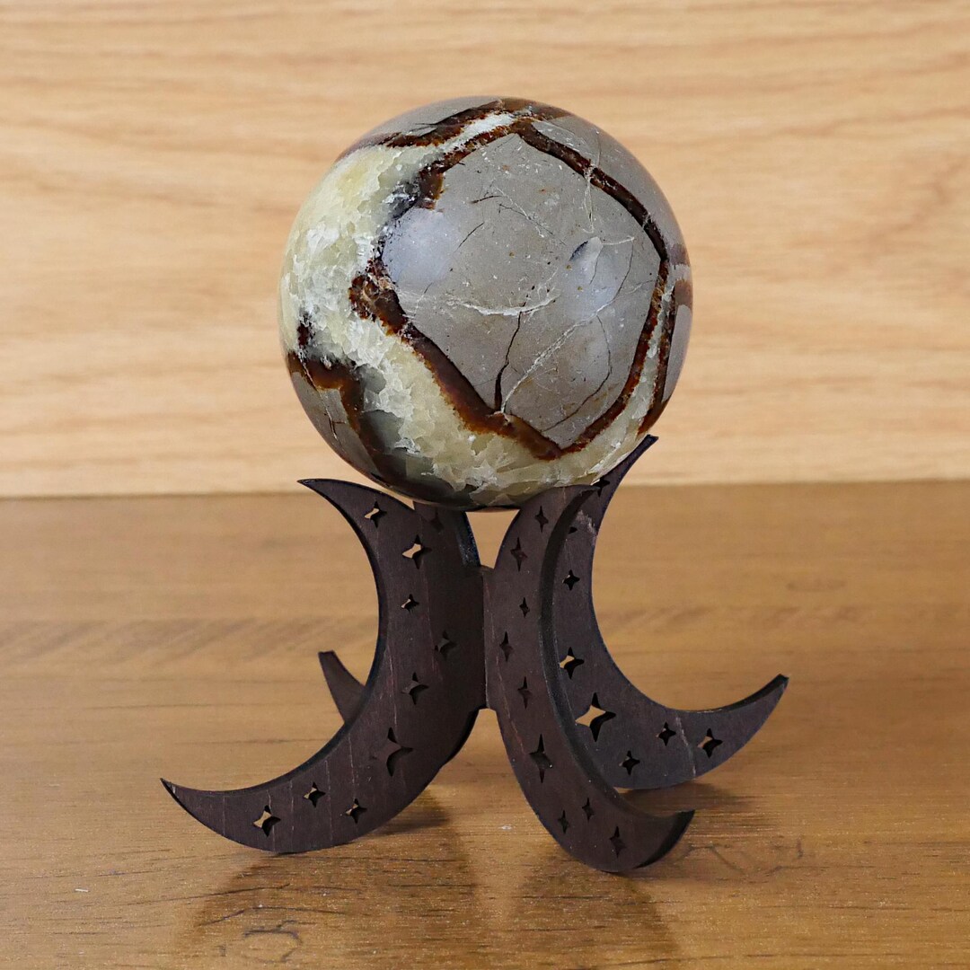 Crescent Moon Sphere Stand – Optional Septarian Sphere – Laser Engraved ...