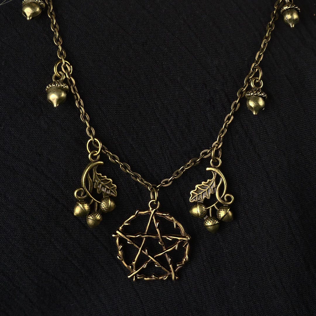 Bronze-tone Oak Leaf and Acorn Pentacle Necklace – Rustic Nature ...
