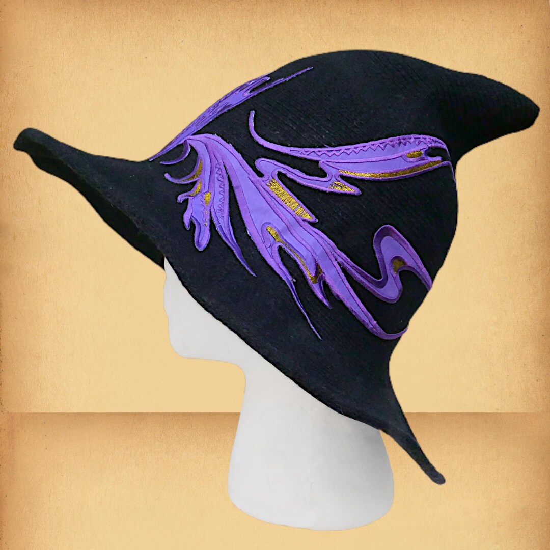 Black Witch Hat With Purple Tribal Swirls, Witchcore, Fairycore ...