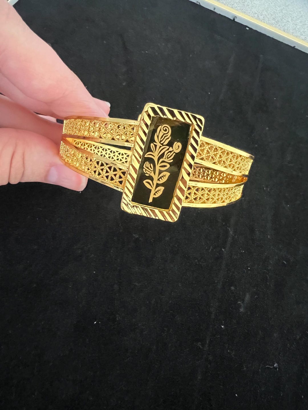 Exquisite 22K Gold-plated Rose Cuff Bracelet, Middle Eastern Jewelry ...