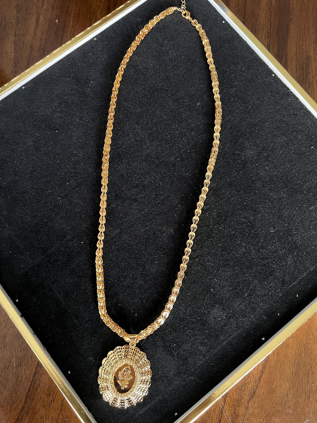 22k Gold-plated Rose Necklace, Middle Eastern Ounce Pendant, Dubai ...