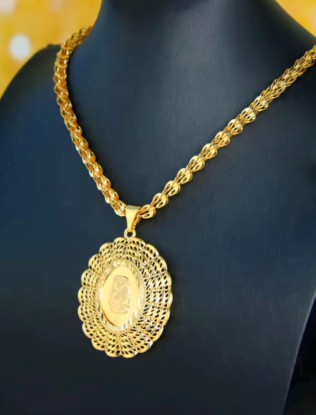 22k Gold-plated Necklace, Middle Eastern Ounce Pendant, Dubai Jewelry ...
