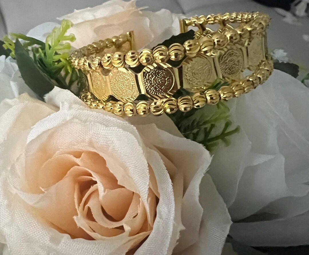 Exquisite 22K Gold-plated Lira Cuff Bracelet, Middle Eastern Jewelry ...