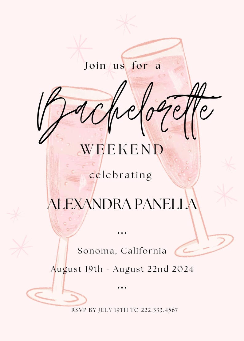 Bachelorette Invitation Template, Champagne Toast Invite, Pink Girls ...