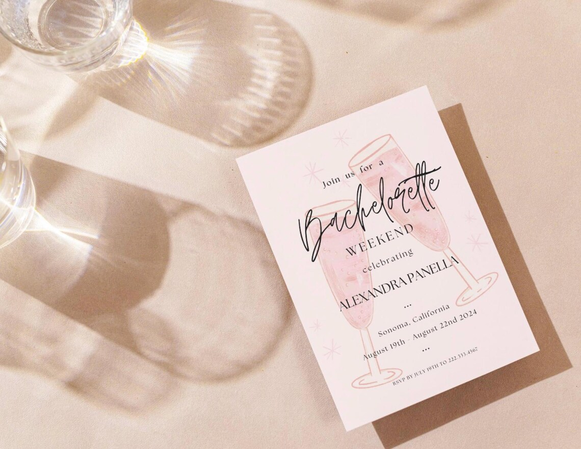 Bachelorette Invitation Template, Champagne Toast Invite, Pink Girls ...