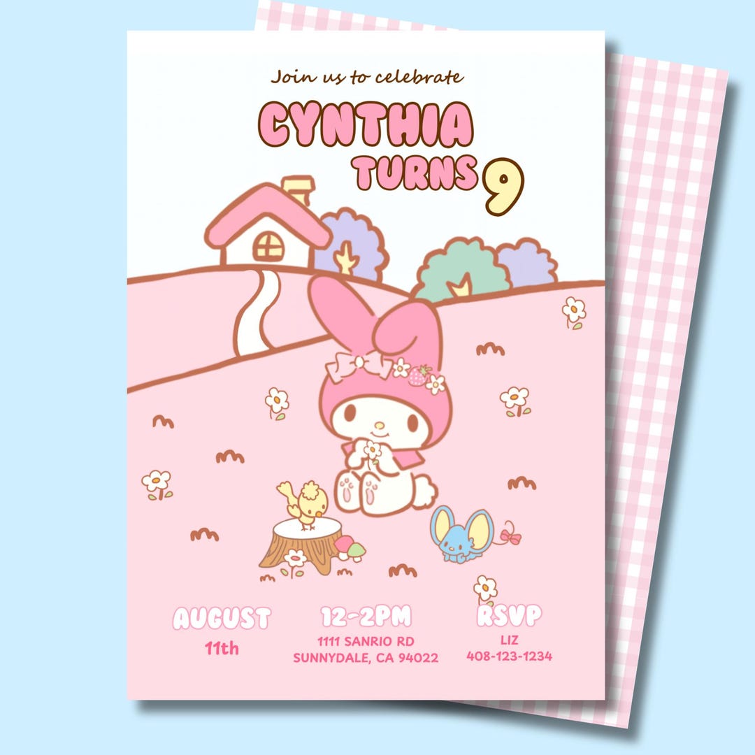 Invite Editable, Kawaii Bunny Invitation, Girls Cute Kitty Birthday ...