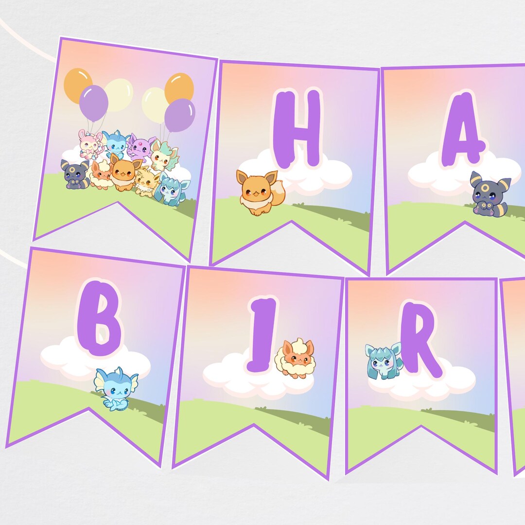 Eevee-inspired Banner Editable, Poke-mone Bunting, Cute Boys Girls ...